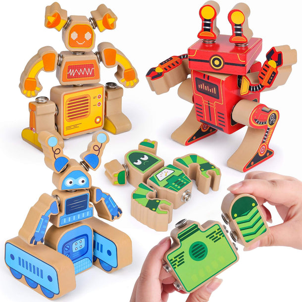 Wooden Snap Together Robot Builders – Coogam