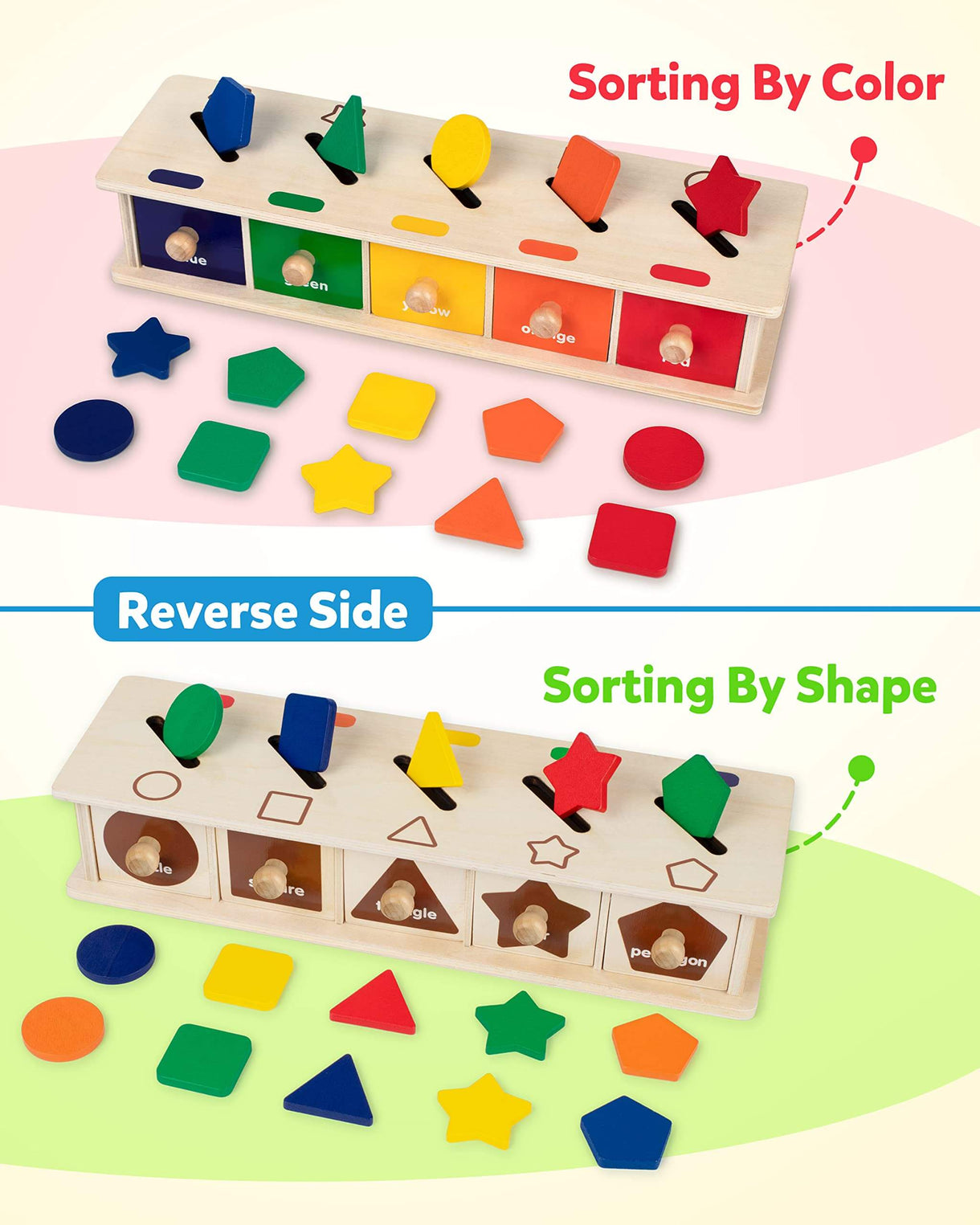 Wooden Color Shape Sorting Box Game – Coogam