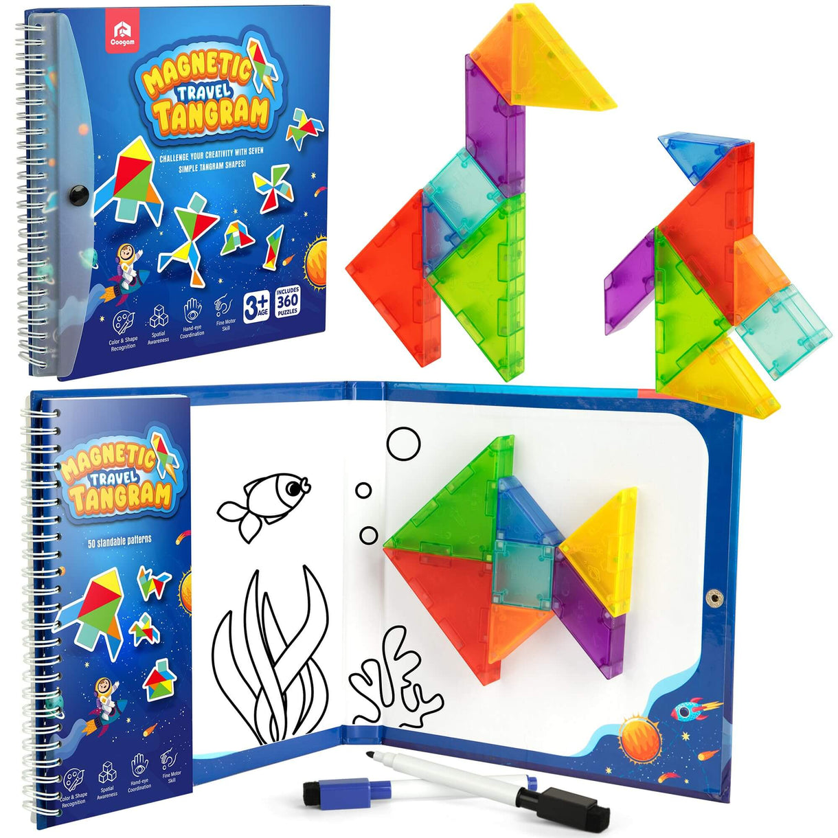 Magnetic Travel Tangram Puzzle with 3D Building Blocks – Coogam