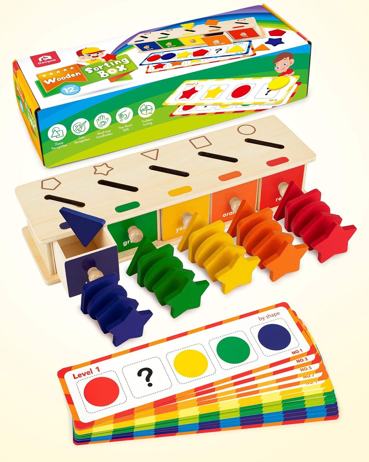 Wooden Color Shape Sorting Box Game – Coogam