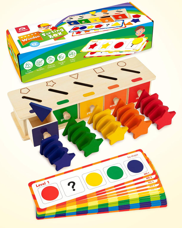 Wooden Color Shape Sorting Box Game – Coogam