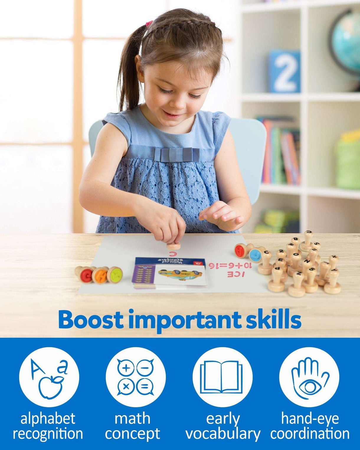 Wooden Alphabet Number Stamp Flashcard