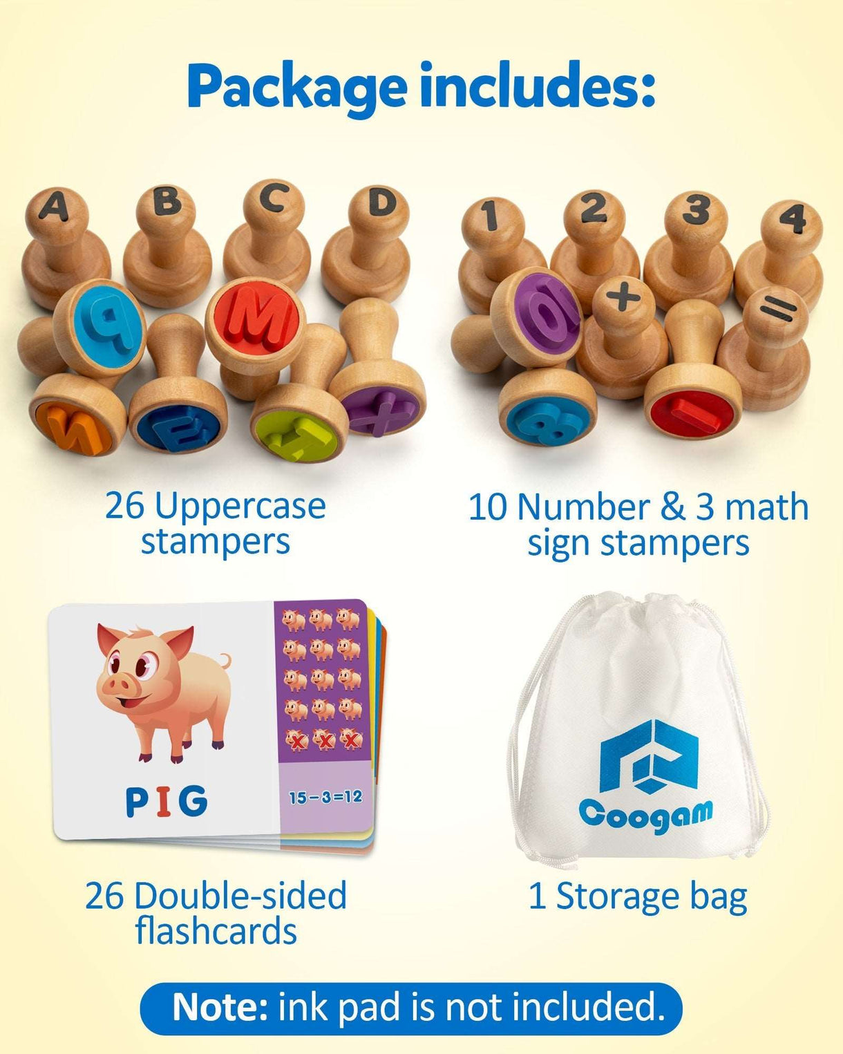 Wooden Alphabet Number Stamp Flashcard