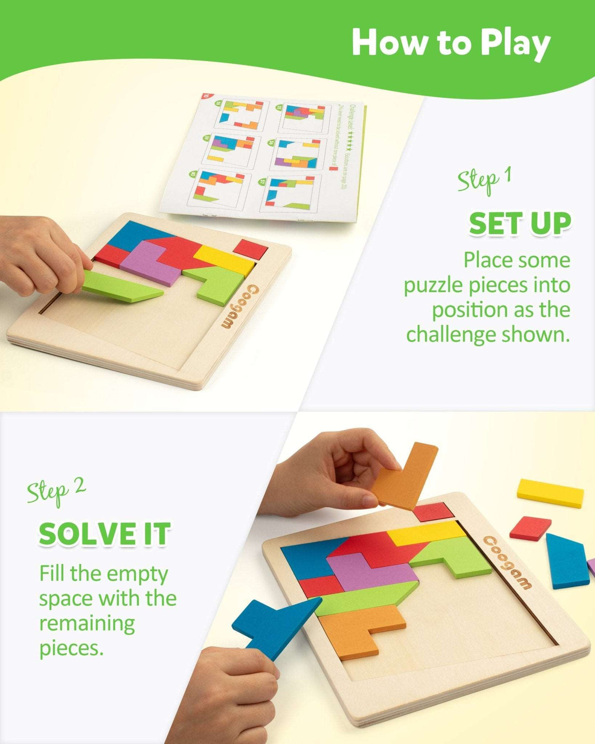 Wooden Puzzle Blocks Geometric Tangram Brain Teasers Jigsaw – Coogam