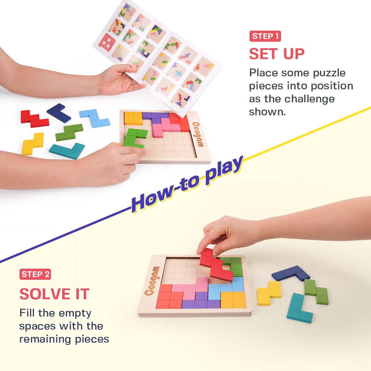 Wooden Puzzle Pattern Blocks Brain Teasers – Coogam