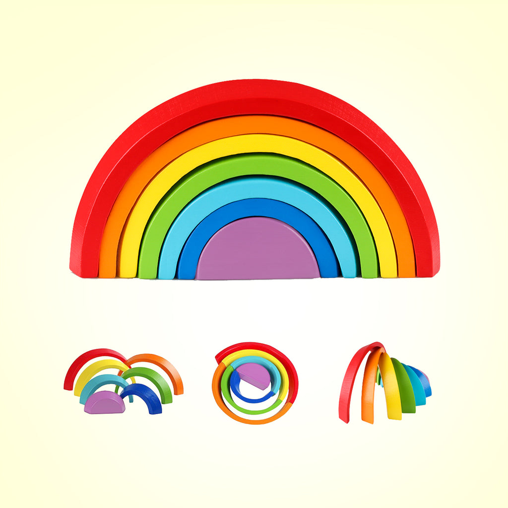 Wooden Rainbow Stacker Nesting Puzzle Blocks – Coogam